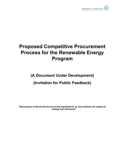 Proposed Competitive Procurement Process for the Renewable Energy Program