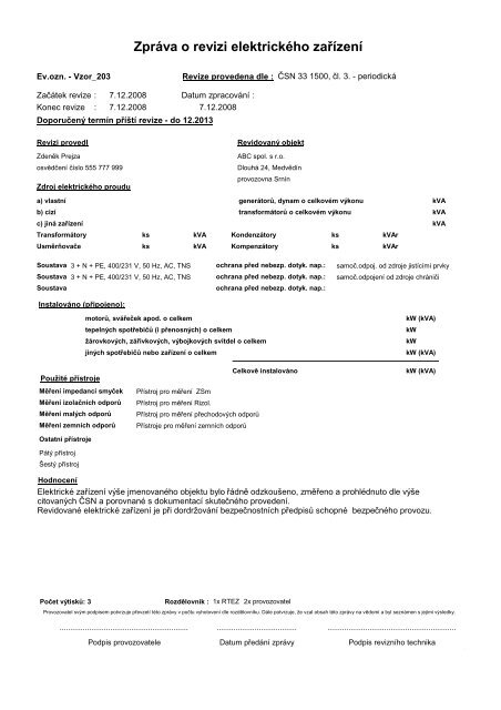 Příloha - zpráva o revizi elektrického zařízení
