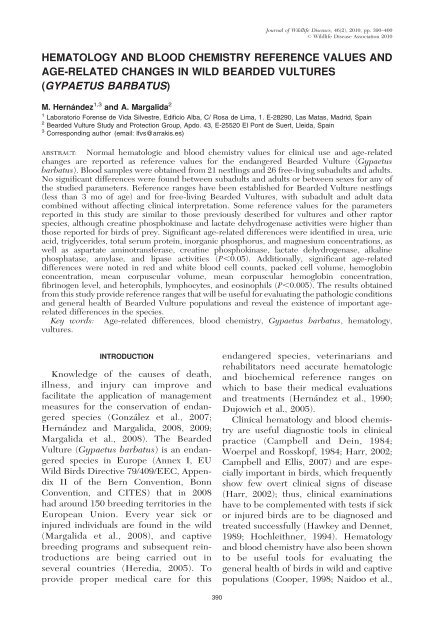 Hematology and blood chemistry reference values an... - Journal of ...