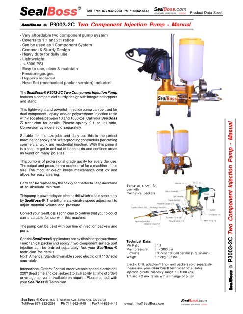 P3003 2C Epoxy Injection Pump (PDF) - SealBoss
