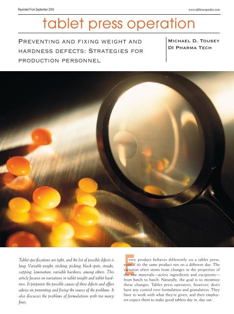 tablet press operation - Techceuticals