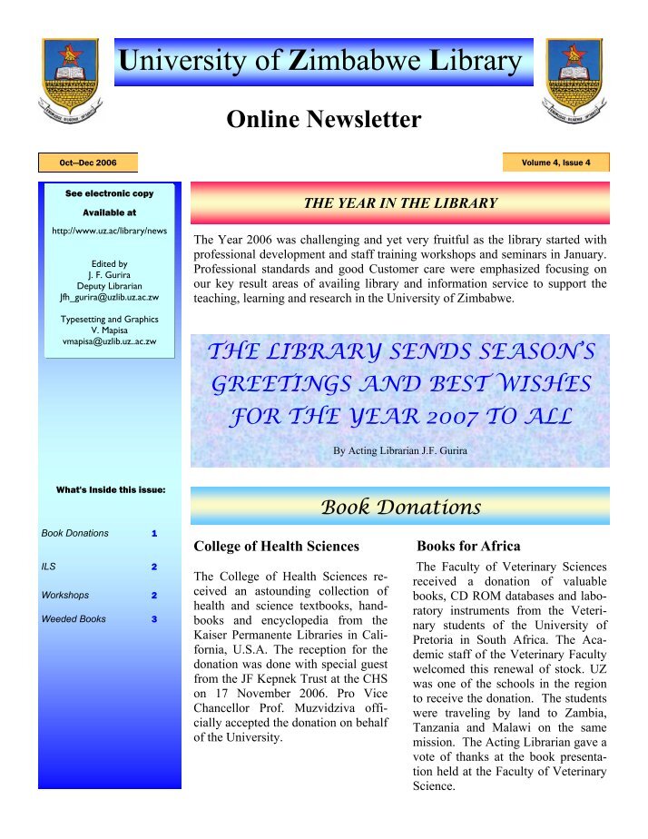 Library.uz.ac.zw Magazines