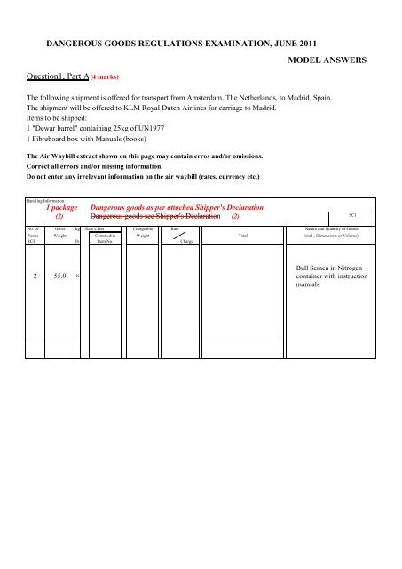 DANGEROUS GOODS REGULATIONS EXAMINATION, JUNE 2011 ...