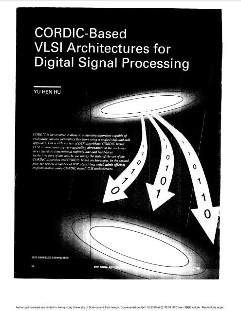Cordic Based Vlsi Architectures For Digital Signal Processing