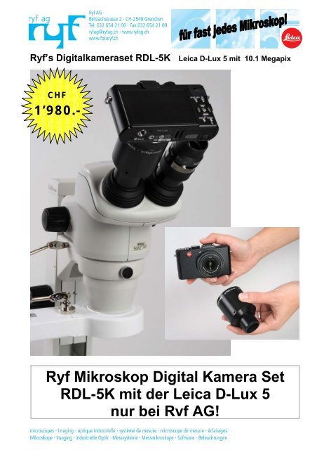 Ryf Mikroskop Digital Kamera Set RDL-5K mit der Leica D ... - ryfag.ch