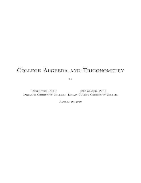 College Algebra and Trigonometry
