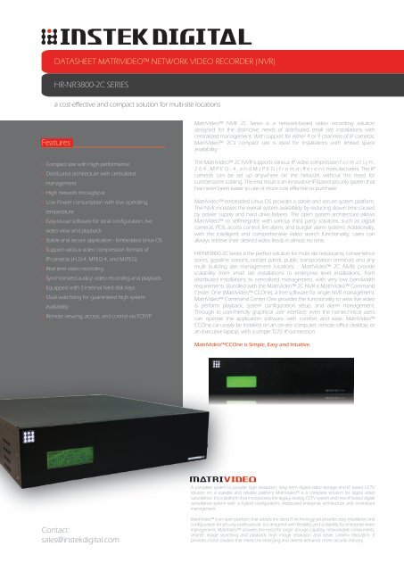 DATASHEET MATRIVIDEO™ NETWORK VIDEO ... - Instek Digital
