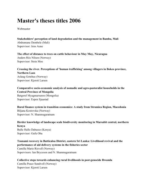 Master's theses titles 2006 - UMB