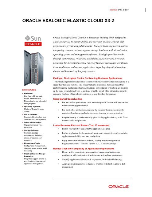 Oracle Exalogic Elastic Cloud X3-2 Data Sheet Oracle Exalogic Elastic Cloud X3-2 Data Sheet