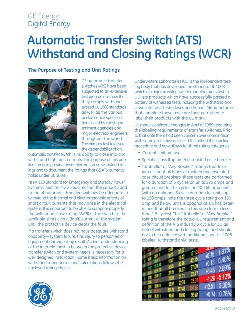 (ATS) Withstand and Closing Ratings - GE Industrial Systems