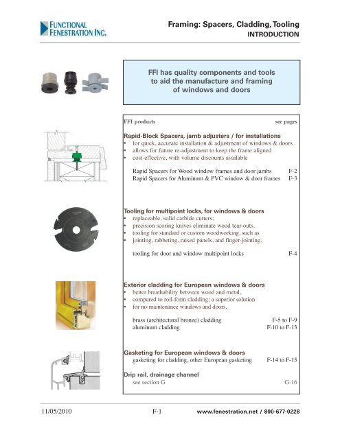 Framing: Spacers, Cladding, Tooling - Mechanical Components