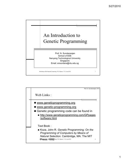 An Introduction to Genetic Programming - Research @ VTU