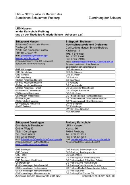 Eine Liste mit den Adressen und der Zuordnung - Grundschule ...