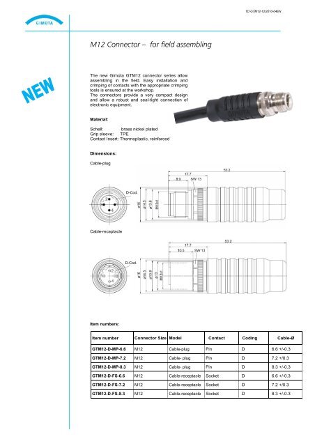 M12 Connector – for field assembling - Gimota