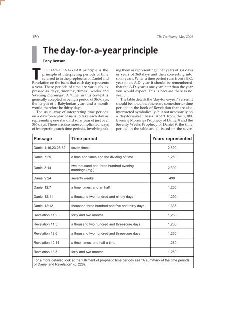 The day-for-a-year principle - Testimony Magazine