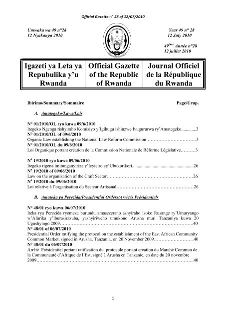 Igazeti ya Leta ya Repubulika y'u Rwanda Official Gazette ... - minicom