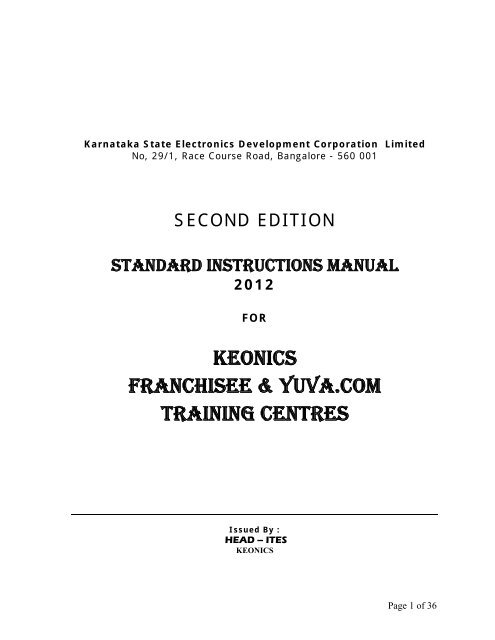 KEONICS FRANCHISEE & YUVA.COM TRAINING CENTRES
