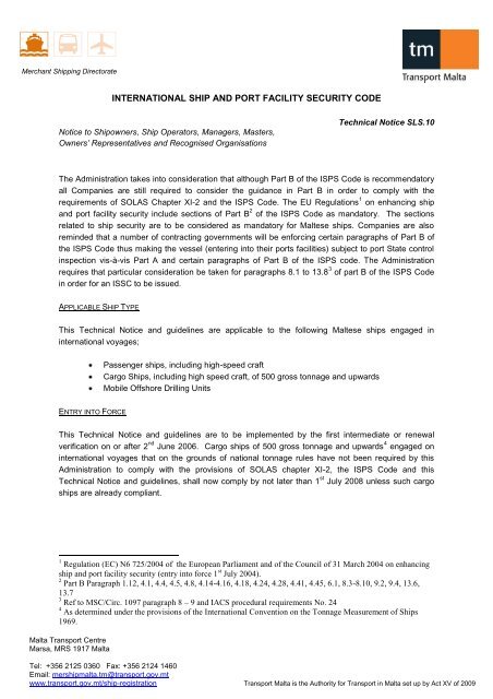 international ship and port facility security code - Transport Malta