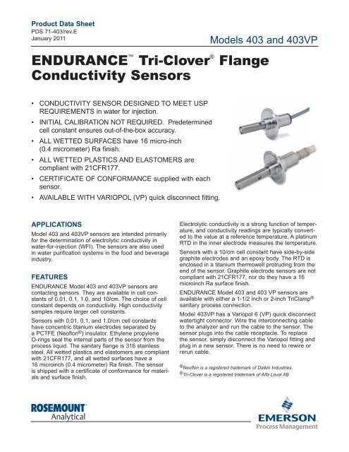 ENDURANCE™ Tri-Clover® Flange Conductivity Sensors