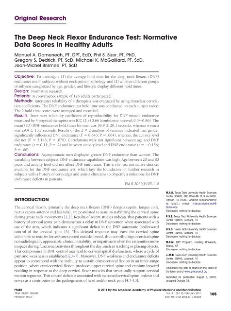 The Deep Neck Flexor Endurance Test - Craig Liebenson, DC