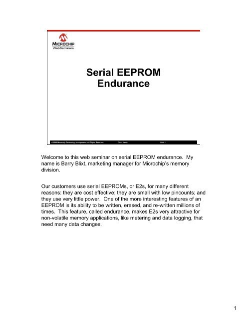 Serial EEPROM Endurance - Microchip