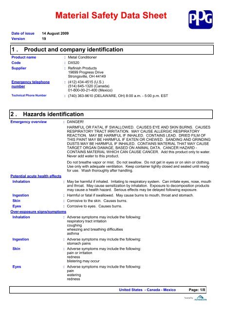 Material Safety Data Sheet - Endura Paint
