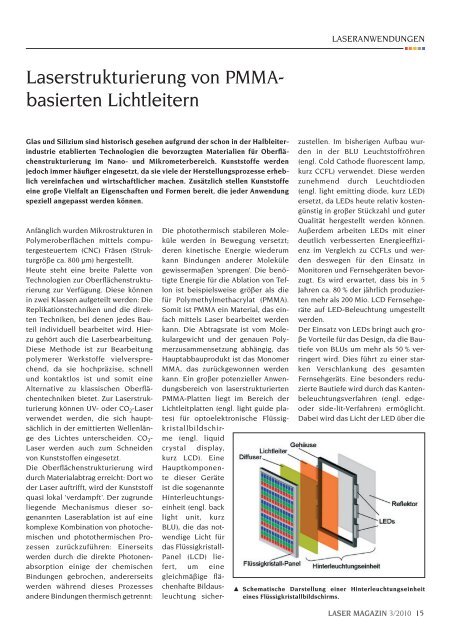 Laserstrukturierung von PMMA- basierten Lichtleitern - Laser Magazin