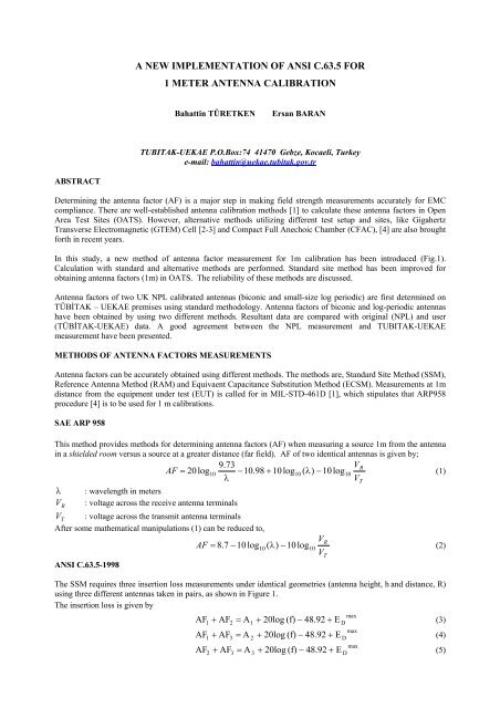 A NEW IMPLEMENTATION OF ANSI C.63.5 FOR 1 METER ... - URSI