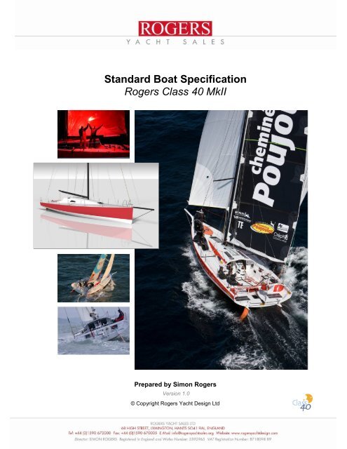 Standard Boat Specification Rogers Class 40 MkII - Rogers Yacht ...