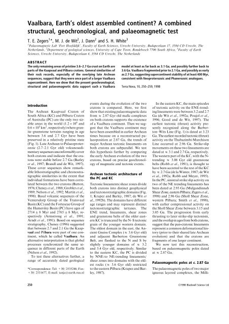 Vaalbara, Earth's oldest assembled continent? A combined ...