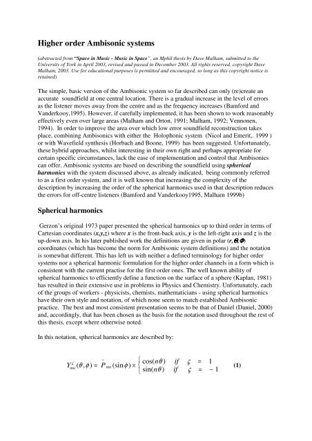 Higher order Ambisonic systems - University of York