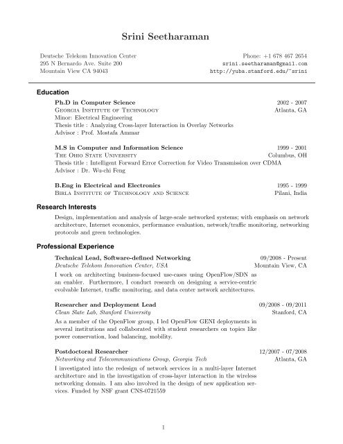 CV - High Performance Networking Group - Stanford University CV - High Performance Networking Group - Stanford University