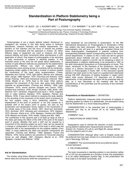 Standardization in Platform Stabilometry being a Part of Posturography