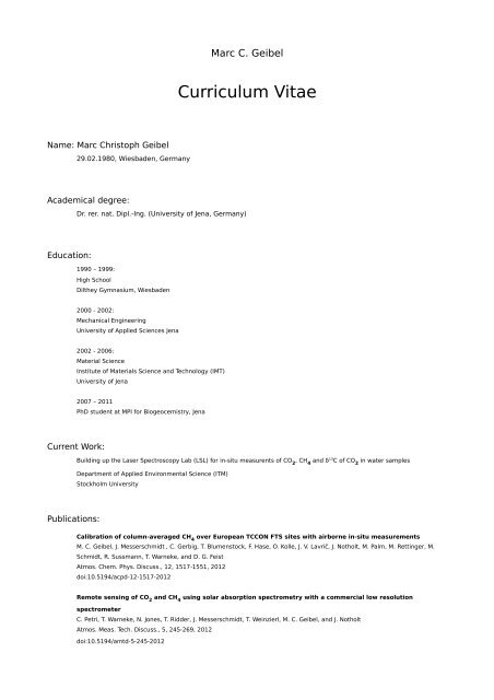CV of Marc C. Geibel - ITM
