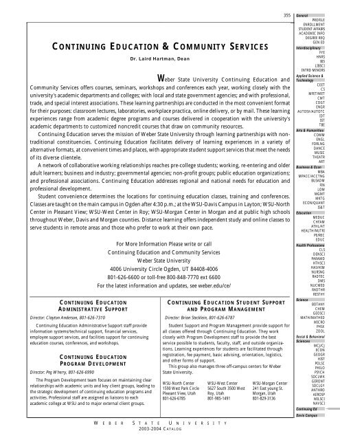 Continuing Education And Community Services Weber State University
