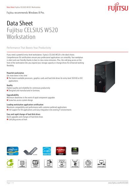 Data Sheet Fujitsu CELSIUS W520 Workstation