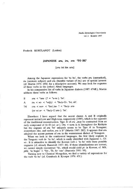 Japanese aru, iru, oru - Frederik Kortlandt