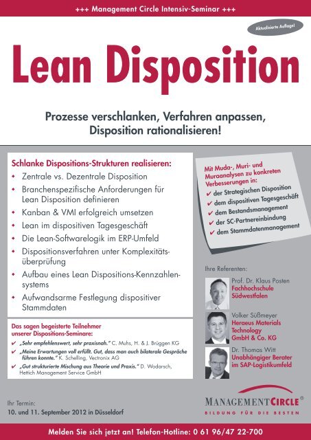 Seminar: Lean Disposition - Management Circle AG