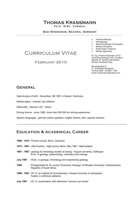 CV download - Mineral & Exploration
