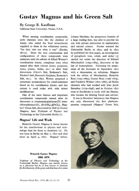 Gustav Magnus and his Green Salt - Platinum Metals Review