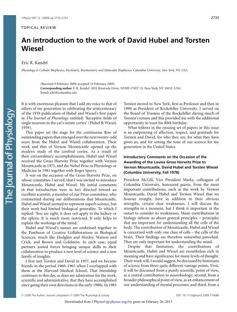 An introduction to the work of David Hubel and Torsten Wiesel