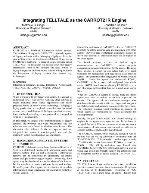 Integrating TELLTALE as the CARROT2 IR Engine - Computer ...