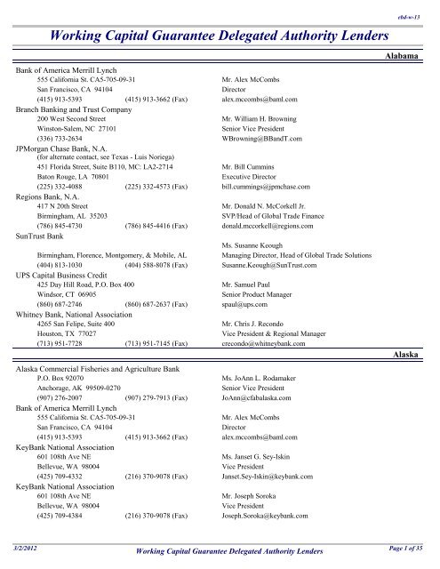 Working Capital Guarantee Delegated Authority Lenders