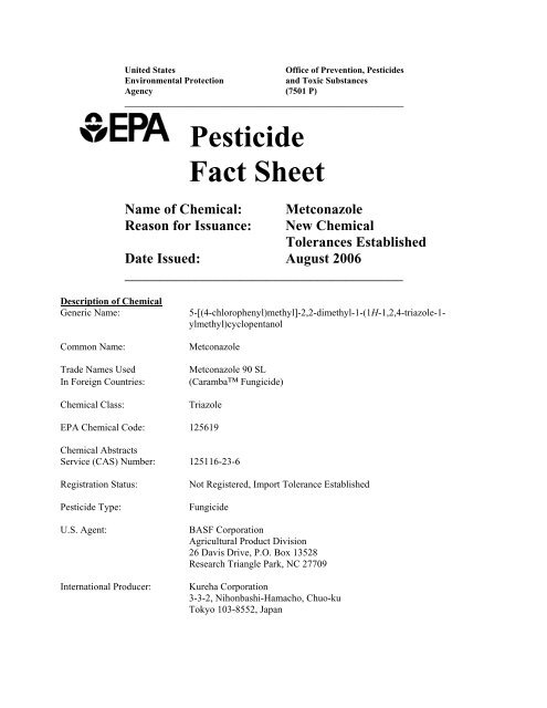 US EPA - Pesticides - Fact Sheet for Metconazole