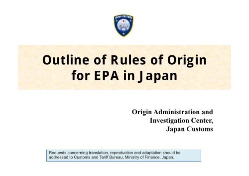 Outline of Rules of Origin for EPA in Japan