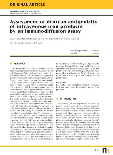 Assessment of dextran antigenicity of intravenous iron products