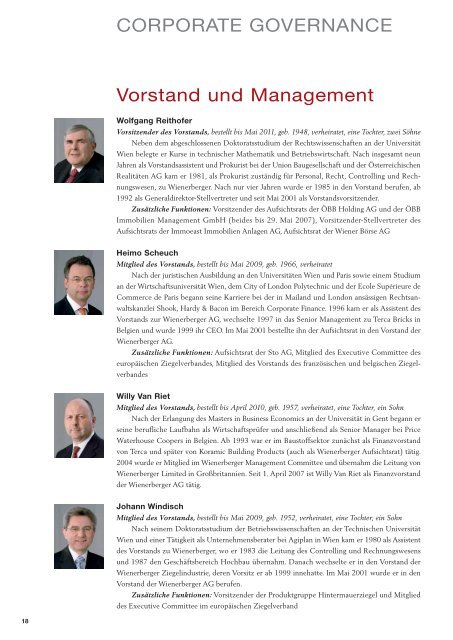 CORPORATE GOVERNANCE Vorstand und Management