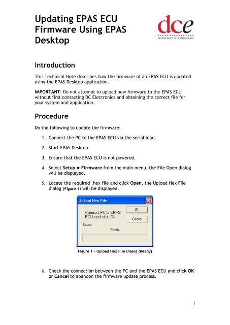 Updating EPAS ECU Firmware Using EPAS Desktop - DC Electronics