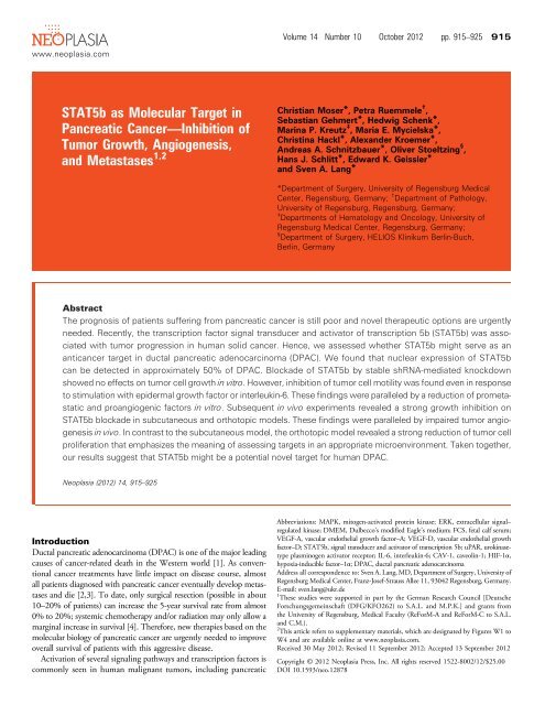STAT5b as Molecular Target in Pancreatic Cancer ... - Neoplasia