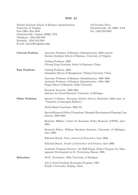WEI LI - University of Virginia